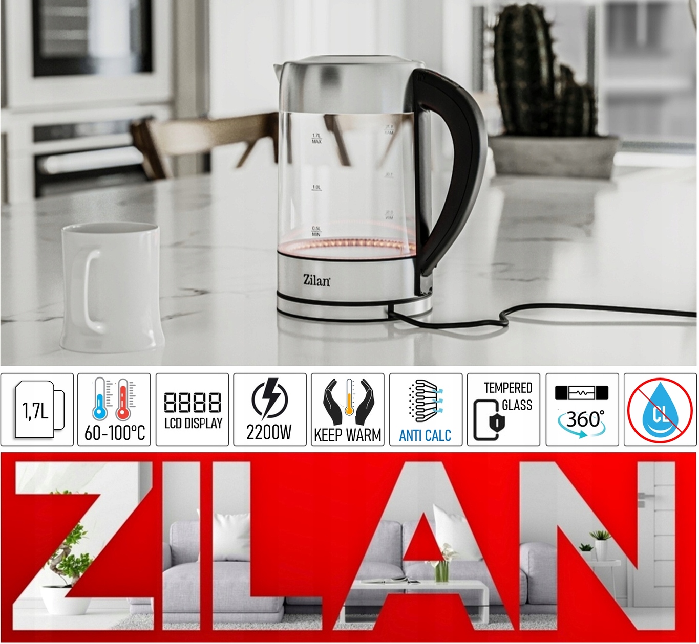 Czajnik LED z regulacją temperatury ZILAN ZLN3949 KMarkt